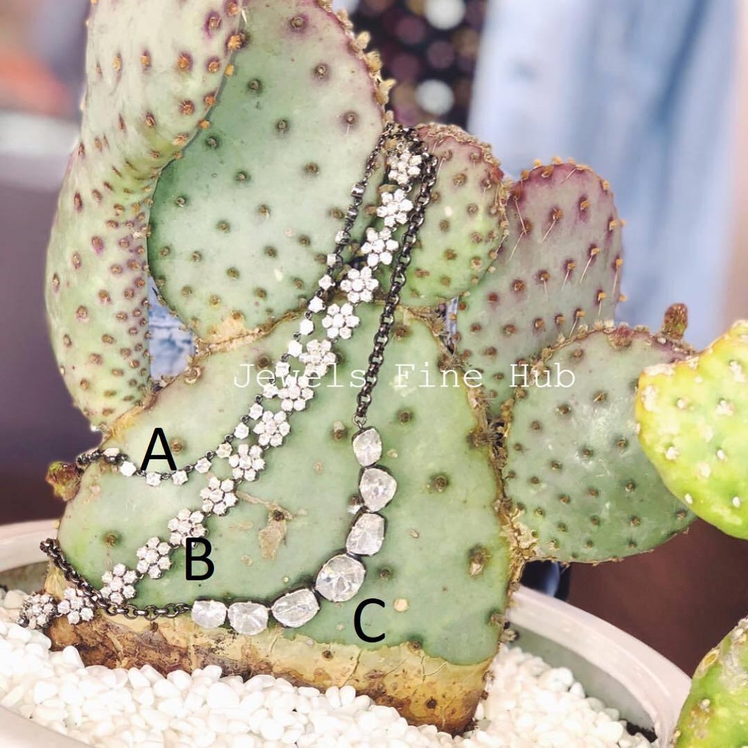 Slice Cut Diamond Necklace Polki Diamond Necklace 925 Sterling Silver ...