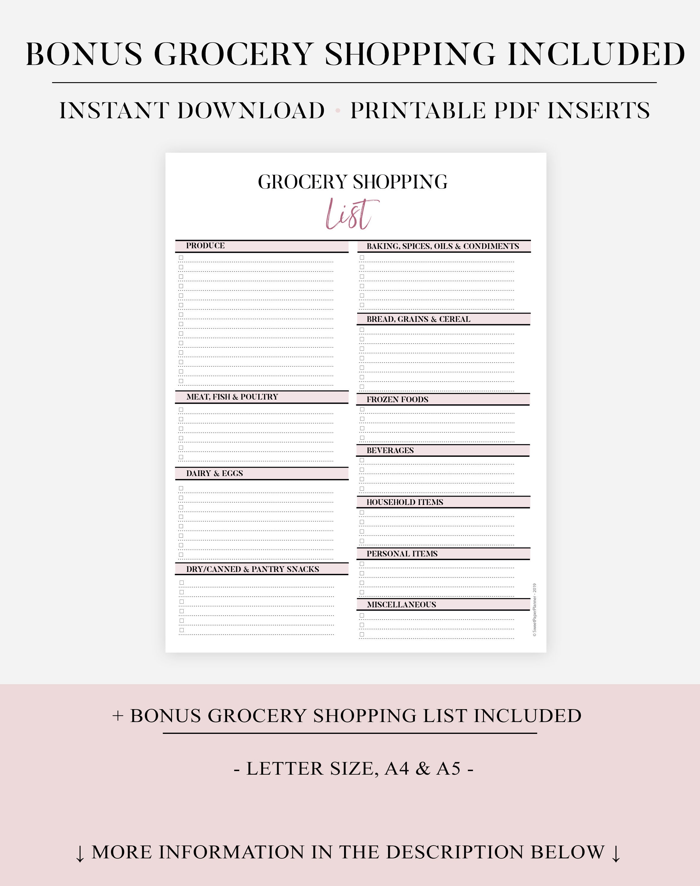 Editable Menu Planner Bundle Grocery Shopping List Menu Etsy