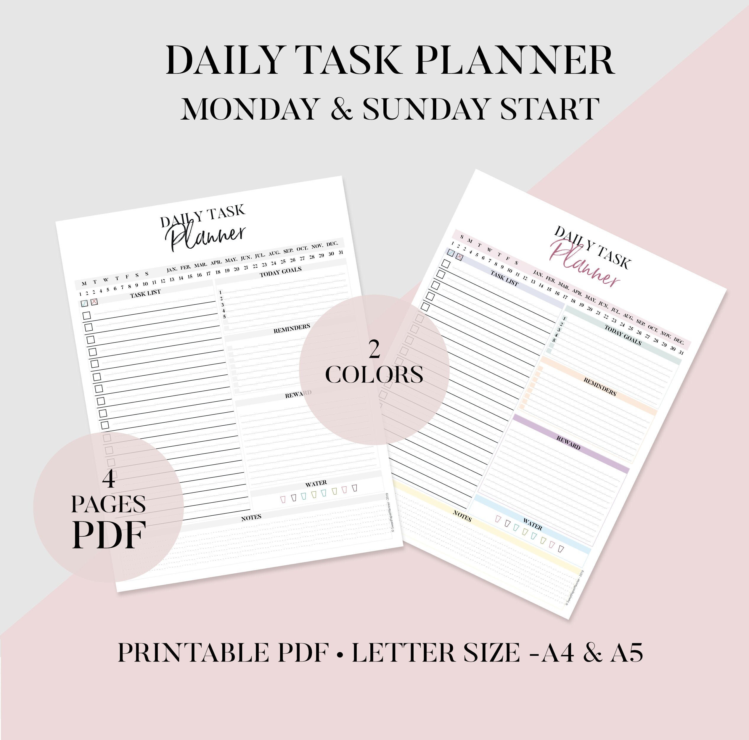 Daily Task Planner Printable To Do List Day Organizer Day | Etsy