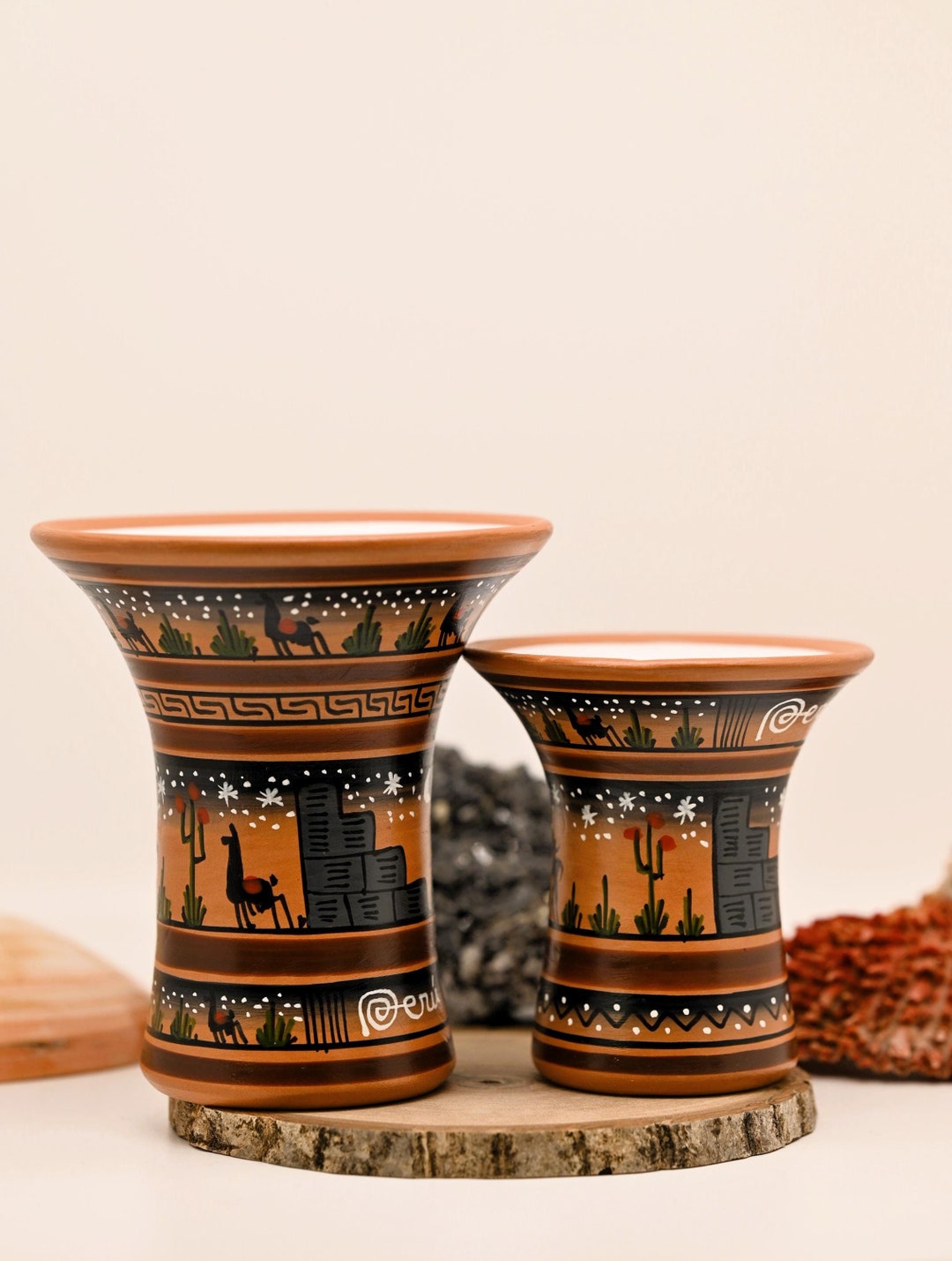 Inca Ceremonial Vase Set Inca Keros in Peruvian Clay Andean Decor Night ...