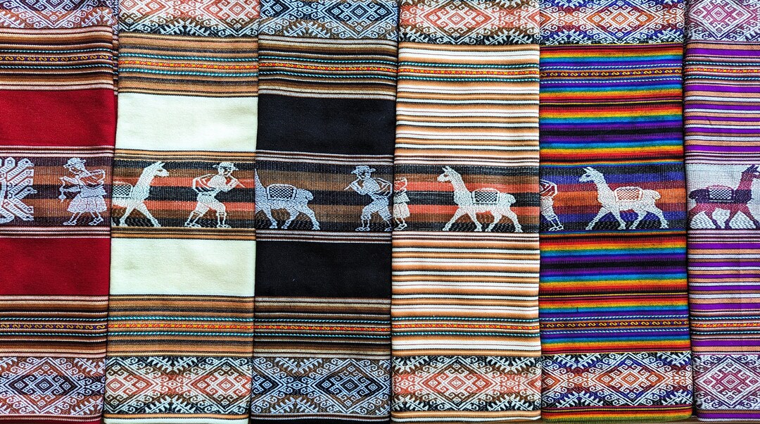 Inca Peruvian Fabrics - Peasant Motifs & Gods of Pre-inca Chavin HORIZONTAL Culture - Available ...