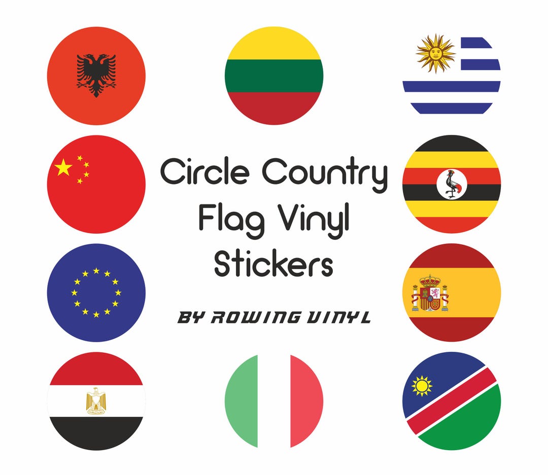 Flags of the World Circular Gloss Vinyl Stickers, Suitable for Outdoor ...