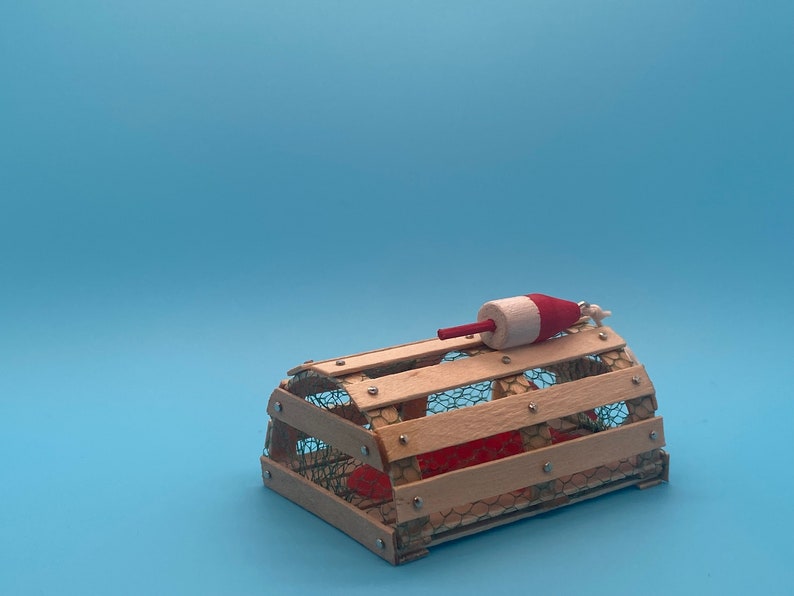 Miniature Wood Lobster Trap With Buoy (red and White), Rope & Lobster ...