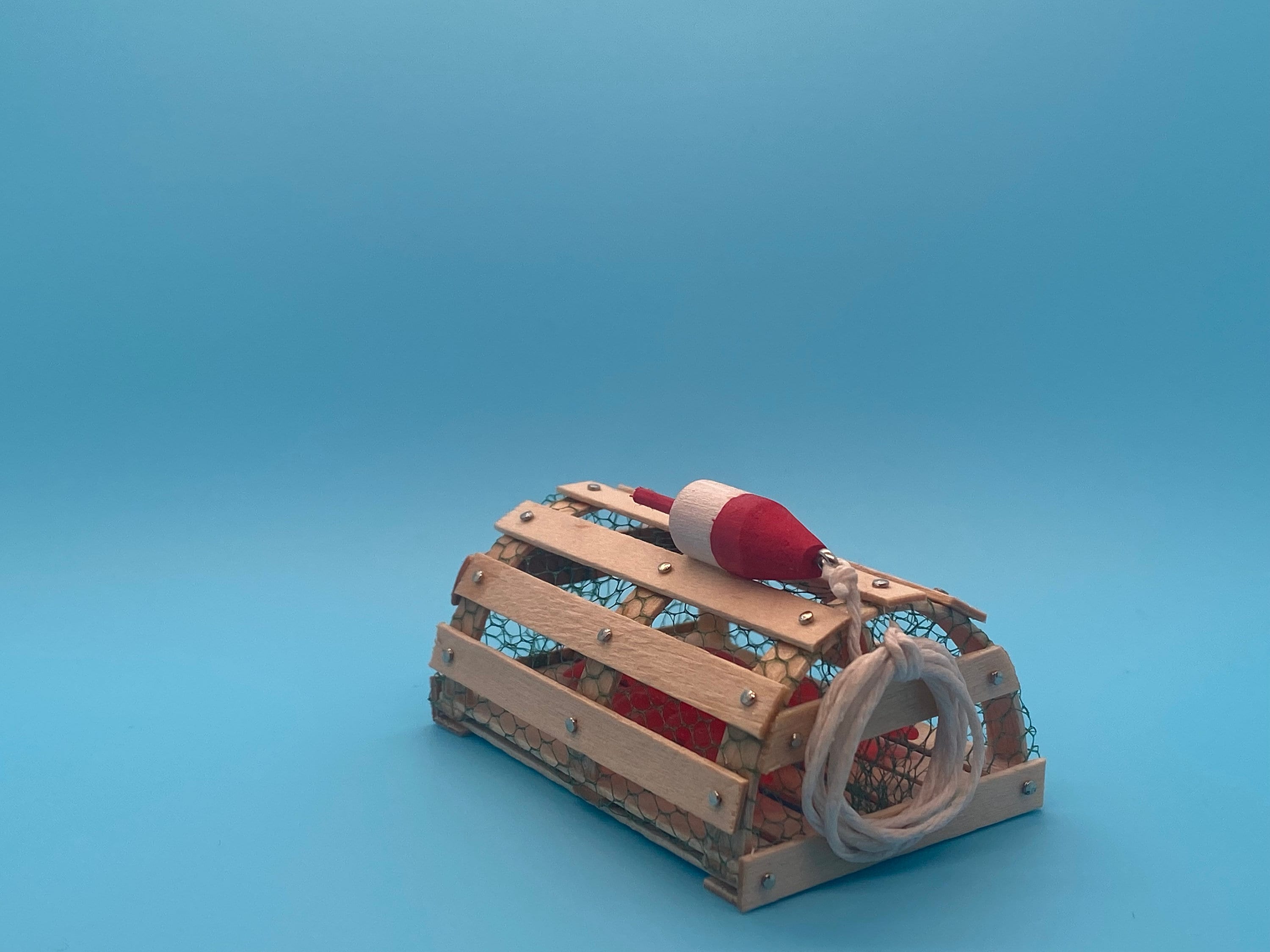 Miniature Wood Lobster Trap With Buoy (red and White), Rope & Lobster ...