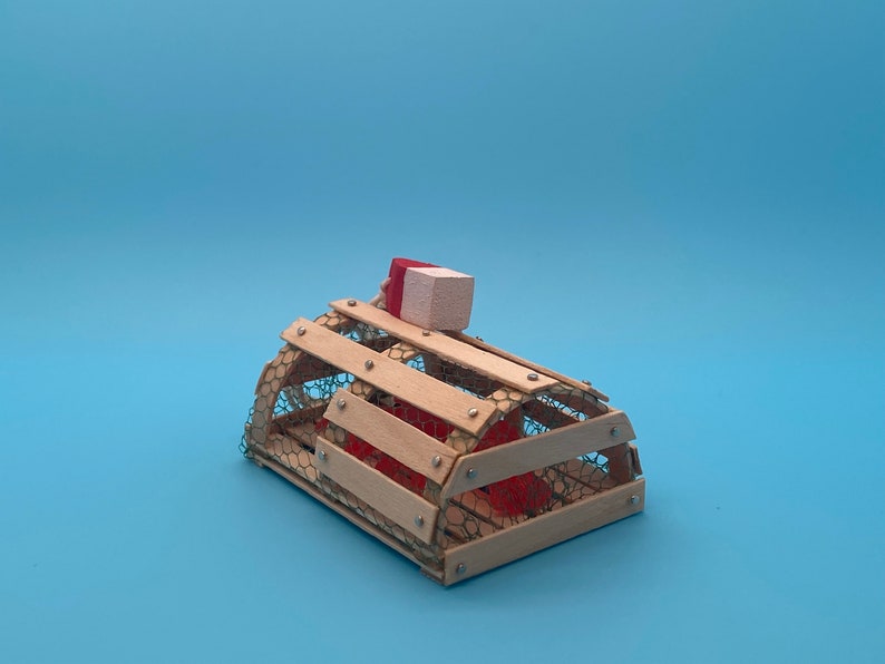 Miniature Wood Lobster Trap With Buoy red and White Rope & - Etsy
