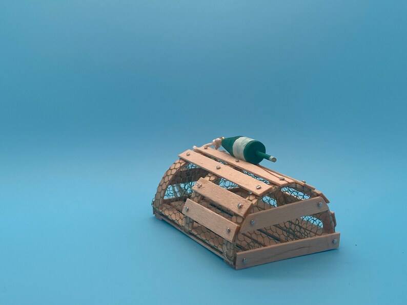 Miniature Wood Lobster Trap With Buoy green and White & Rope - Etsy
