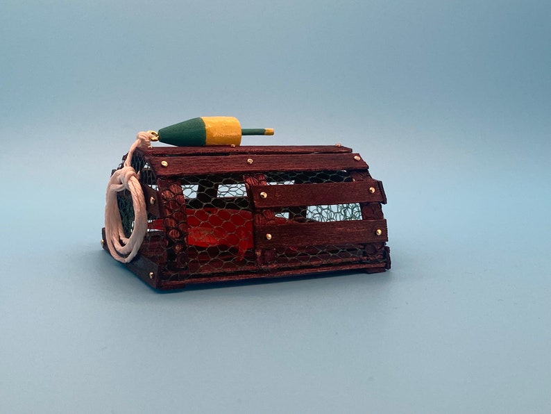 Miniature Wood Lobster Trap Mahogany Stained With Buoy (green and ...