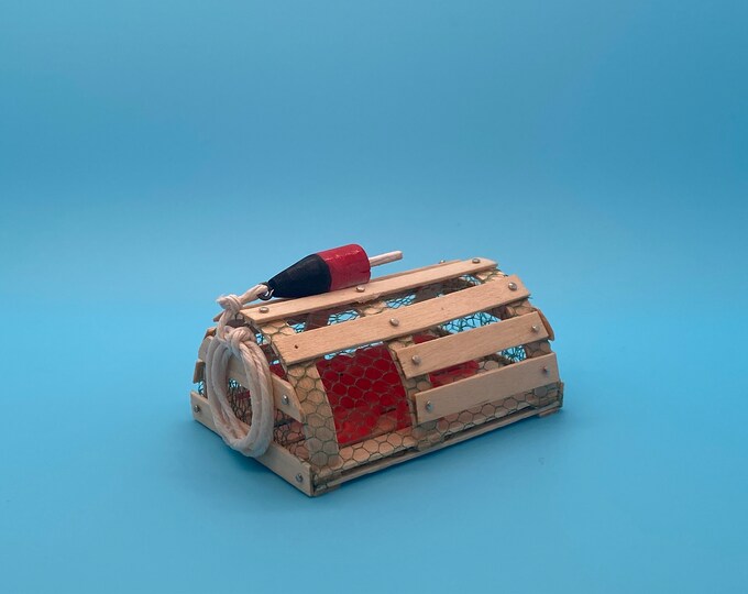 Miniature Wood Lobster Trap With Buoy (black, White, and Red), Rope ...