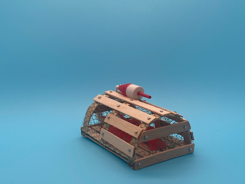 Miniature Wood Lobster Trap With Buoy (red and White), Rope & Lobster ...