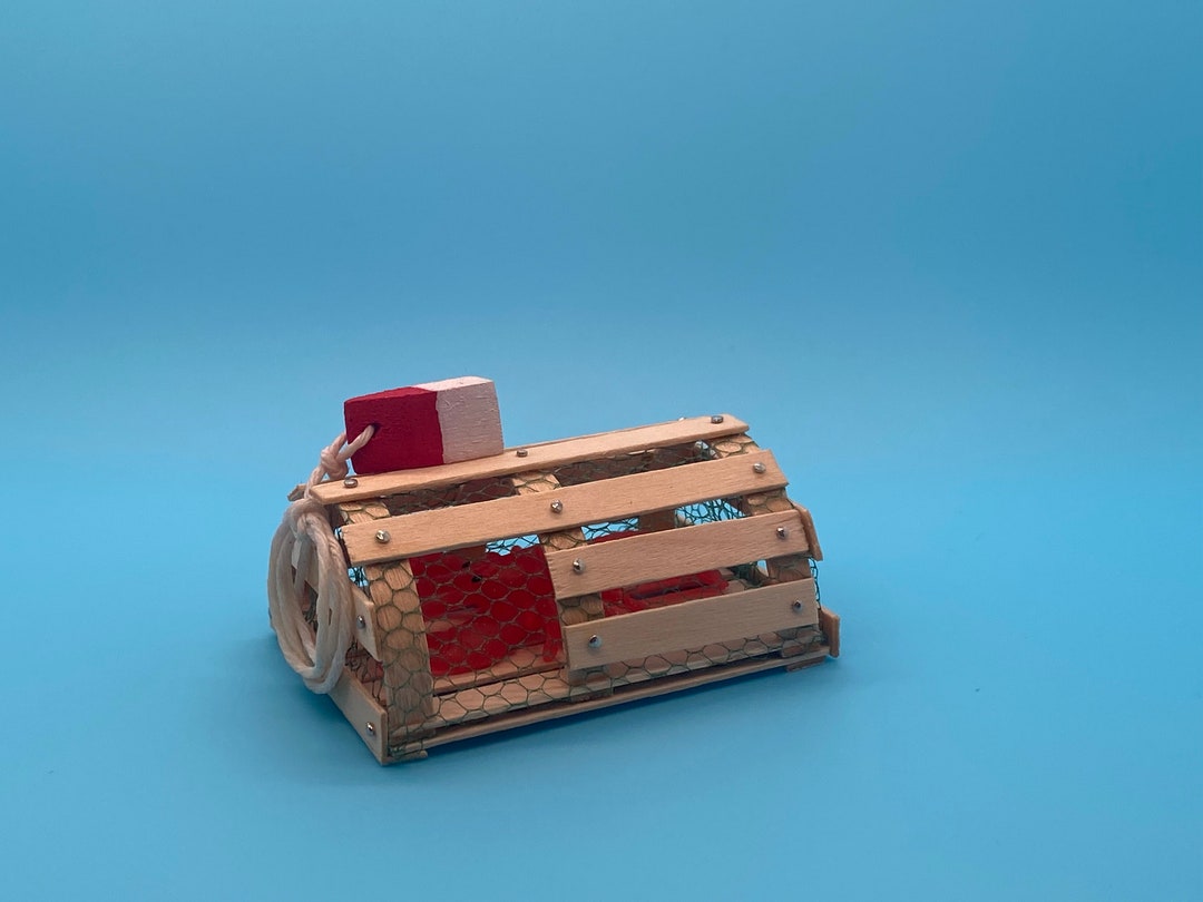 Miniature Wood Lobster Trap With Buoy (red and White), Rope & Lobster ...