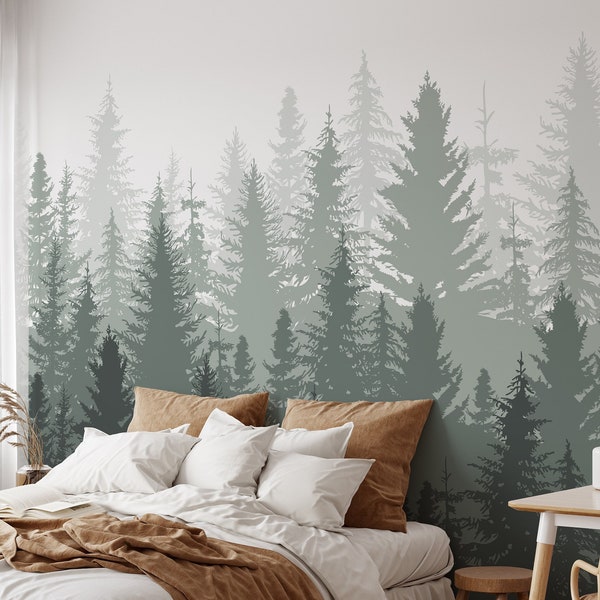 Pine Forest Peel and Stick Wallpaper - Etsy