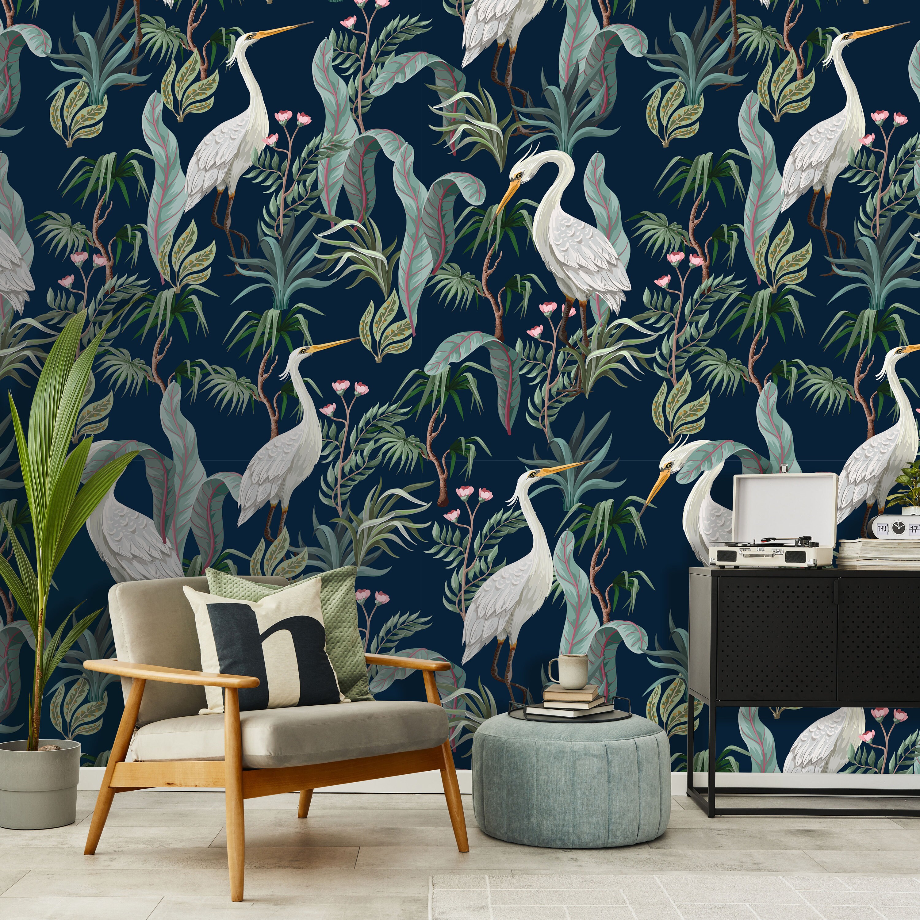 Chinoiserie Herons Peel and Stick Wallpaper Removable Birds - Etsy