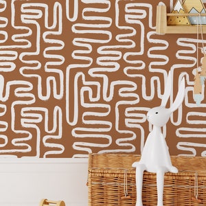 Minimalist Lines Wallpaper | Removable Self Adhesive Brown Boho ...