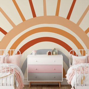 Boho Sun and Rays Mural | Removable Self Adhesive Sunset Mural | Home ...