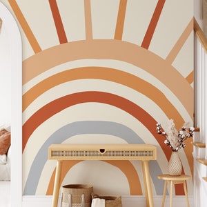 Boho Sun and Rays Mural | Removable Self Adhesive Sunset Mural | Home ...