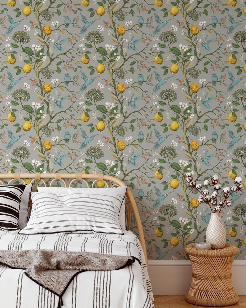 Hummingbird and Lemon Tree Wallpaper | Removable Self Adhesive Birds ...