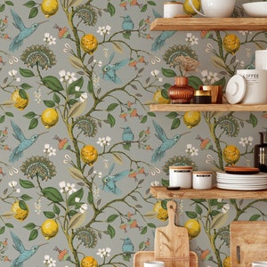Hummingbird and Lemon Tree Wallpaper | Removable Self Adhesive Birds ...