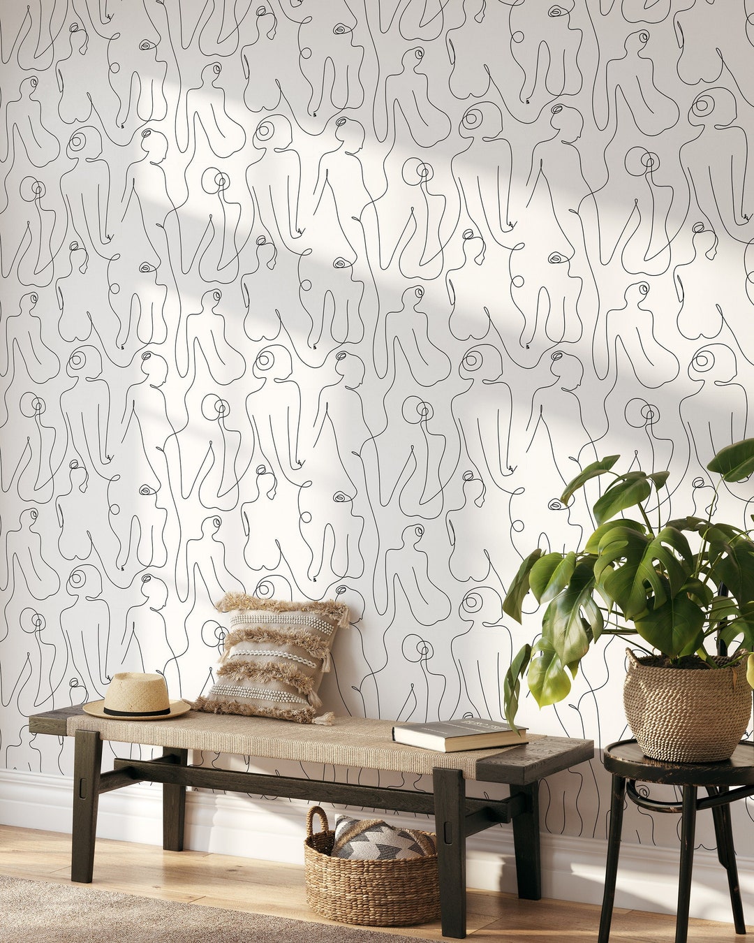 Female Pattern Wallpaper | Abstract Removable Self Adhesive Black White ...