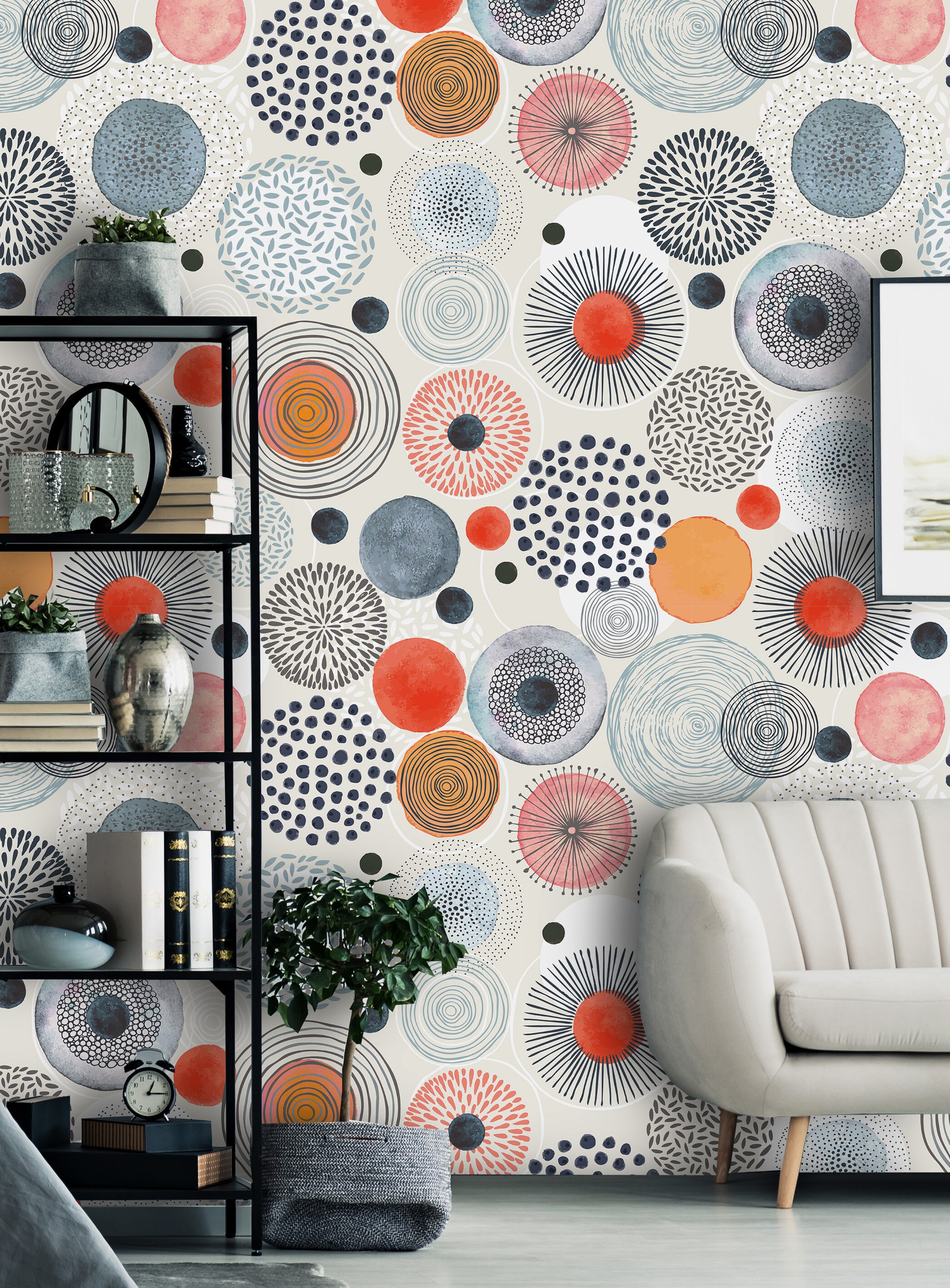 Home Décor Adhesive Wallpaper Removable Wallpaper Circle Wallpaper Peel ...