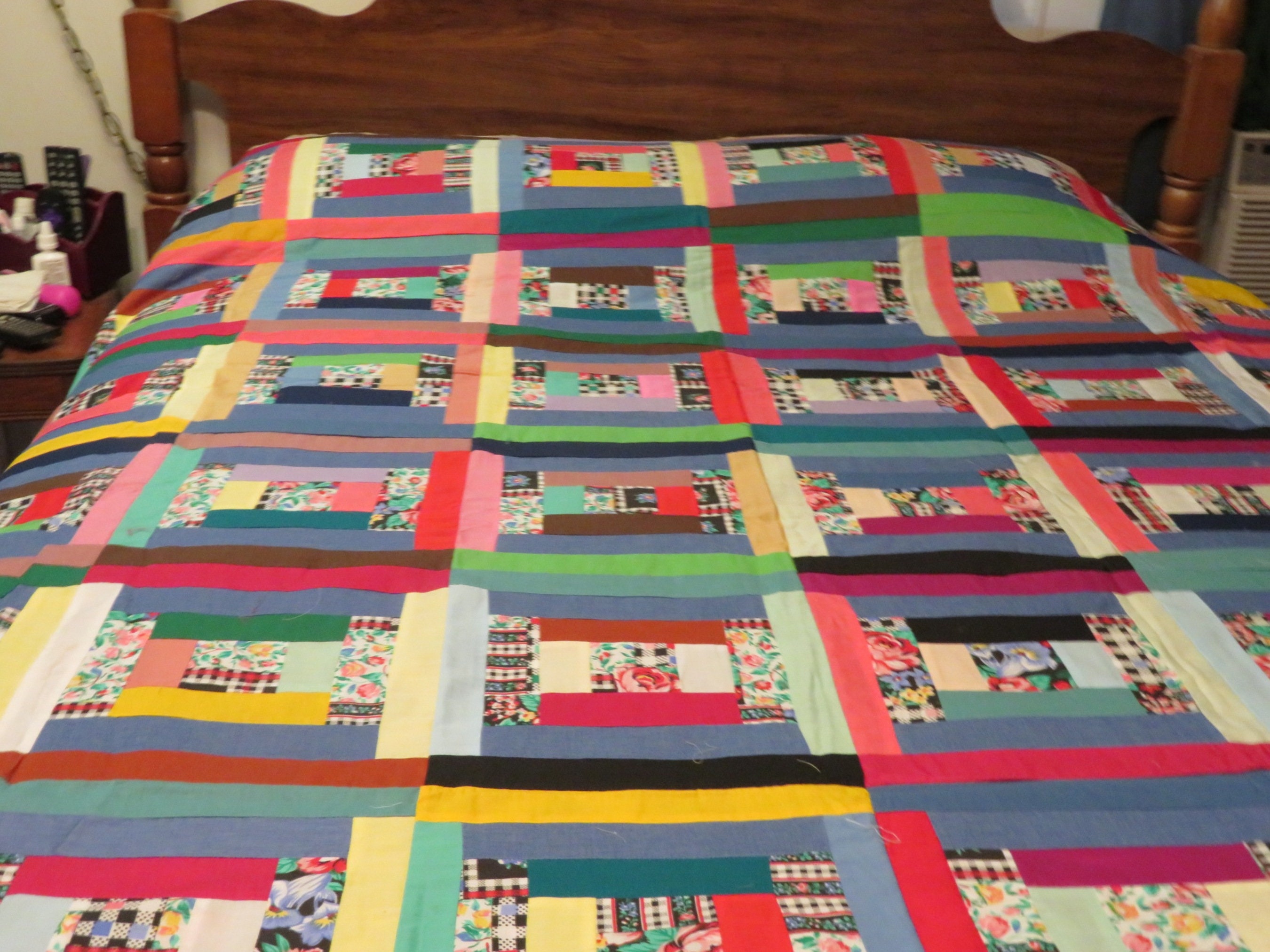 Multi Bright Color Log Cabin Quilt Top-598. - Etsy