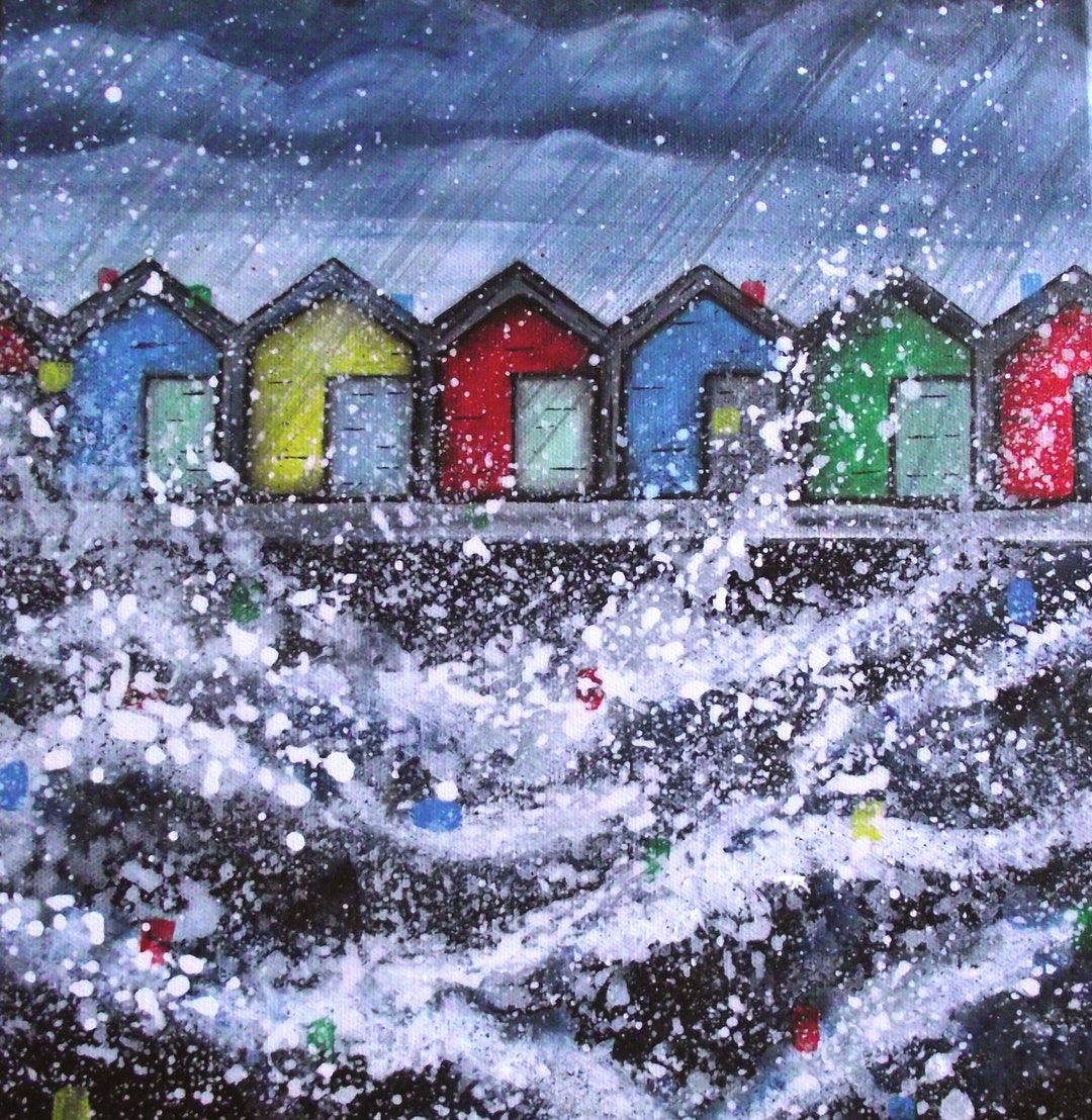 Blyth Beach Huts A4 Mini Art montato Northern Houses Sunshine Pronto ...