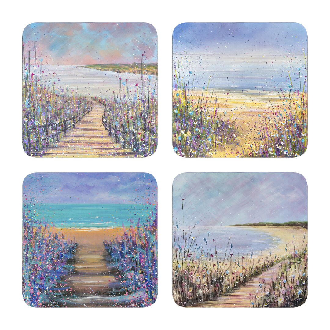 Beach Scene Coasters in a Gift Box-set of 4 Coasters-coastal Path-going ...