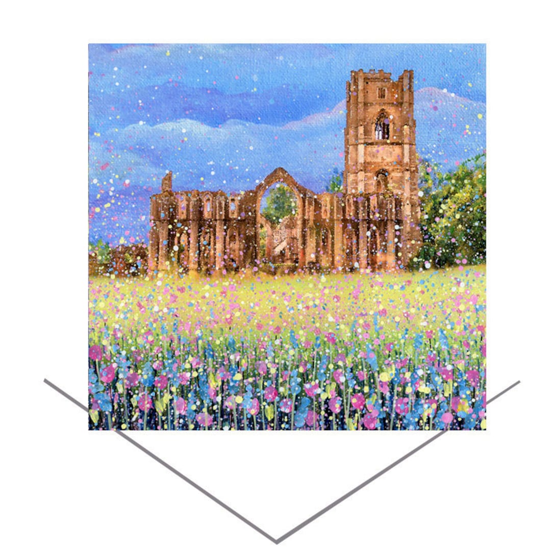 Fountains Abbey, Yorkshire-greetings Card-monastic Ruins-colourful ...