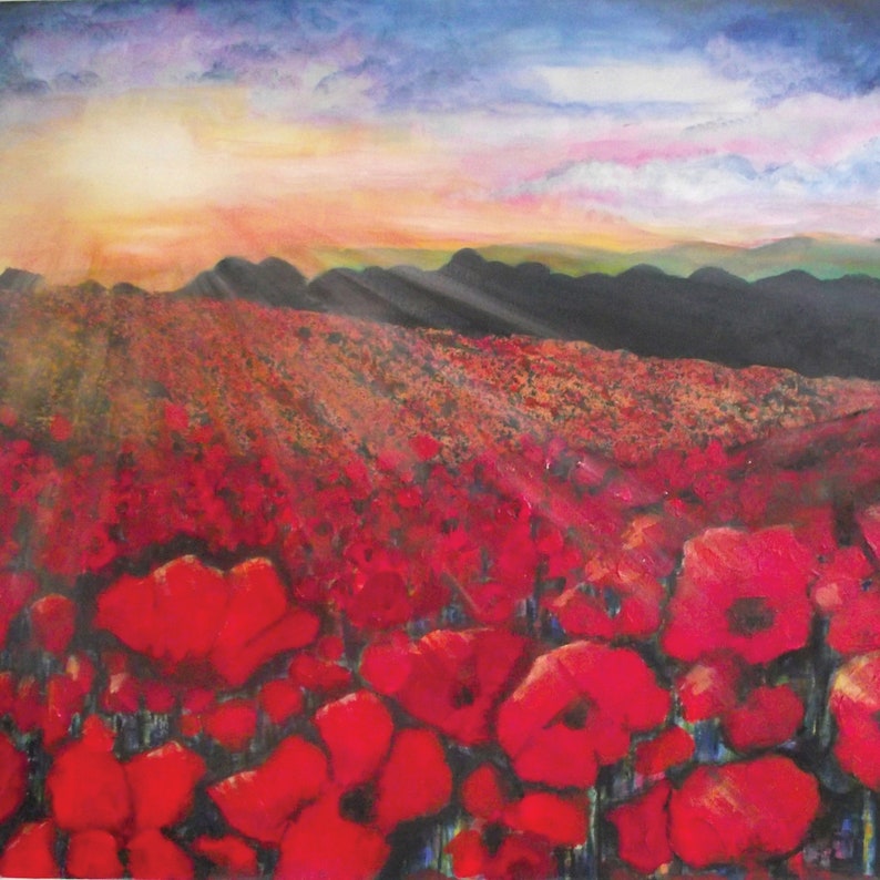 Poppies Hand Pressed Ceramic Tile -bright Poppy Field -home Decor ...