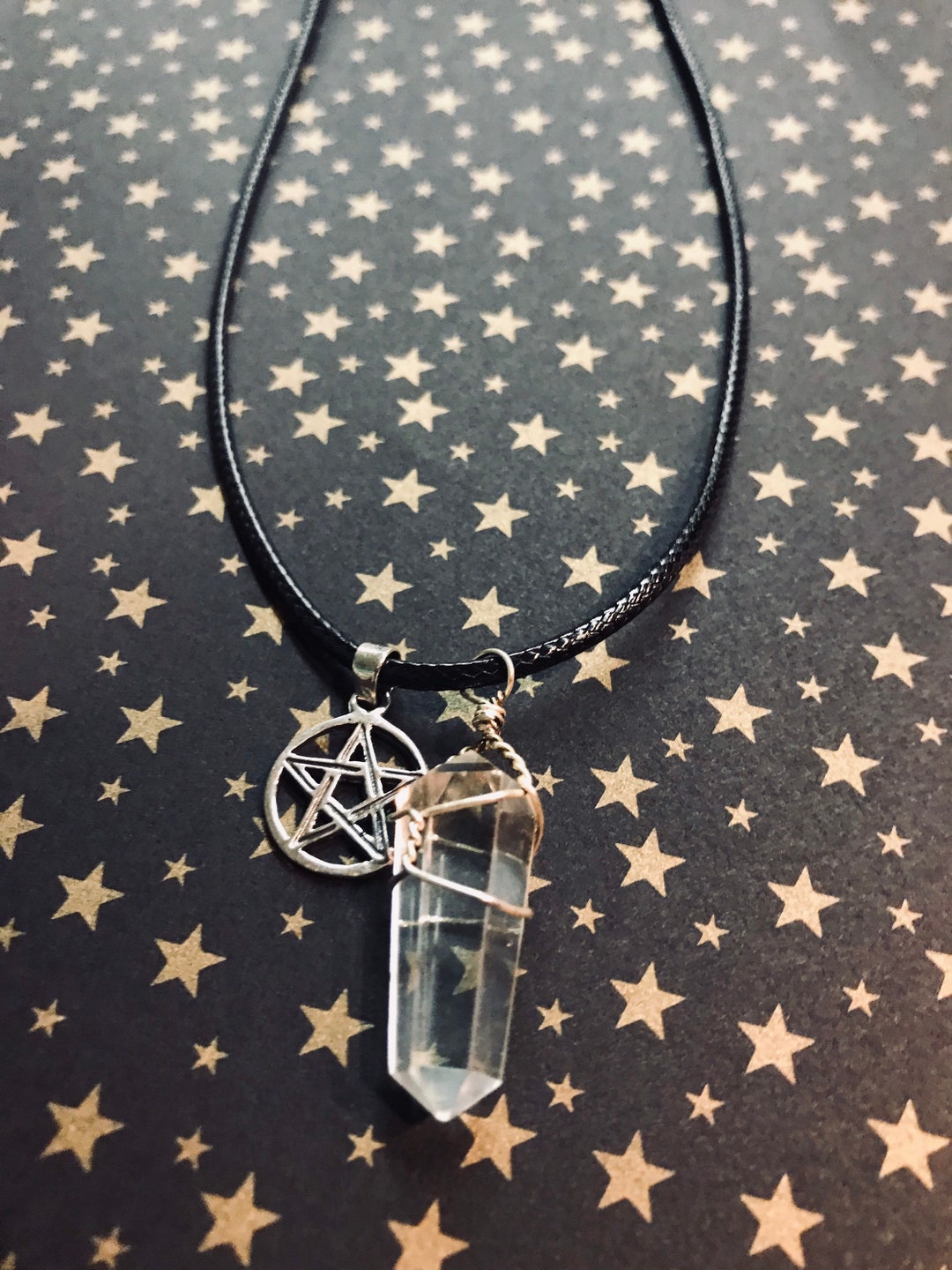 Witches Magick Amulet~ Clear Quartz and Sterling Silver Pentacle - Etsy