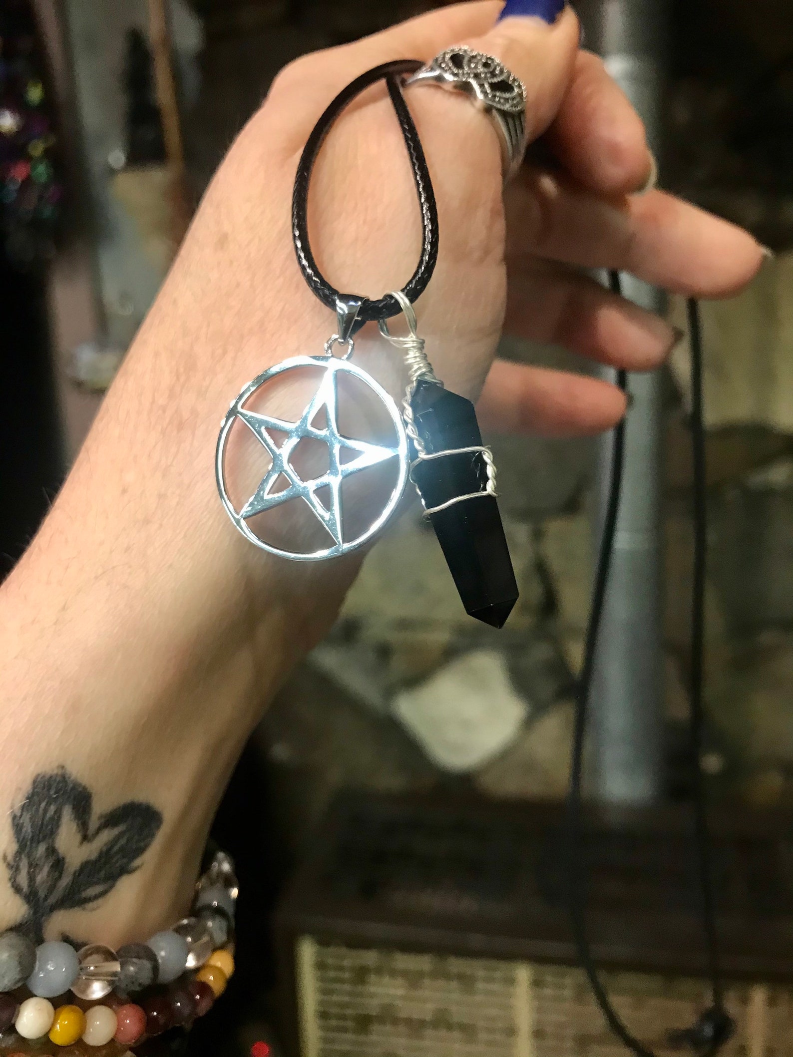 Witches Transformation Amulet~ Obsidian Point and Silver Pentacle - Etsy