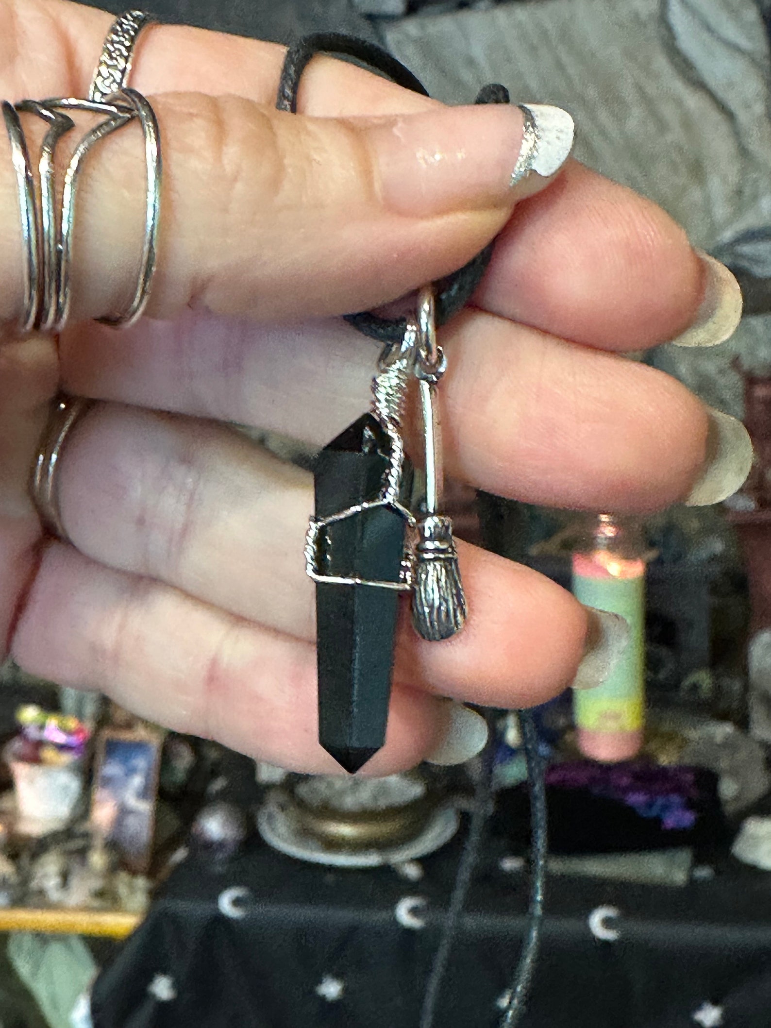 Witches Broom of Protection Amulet Black Obsidian and Sterling Silver ...