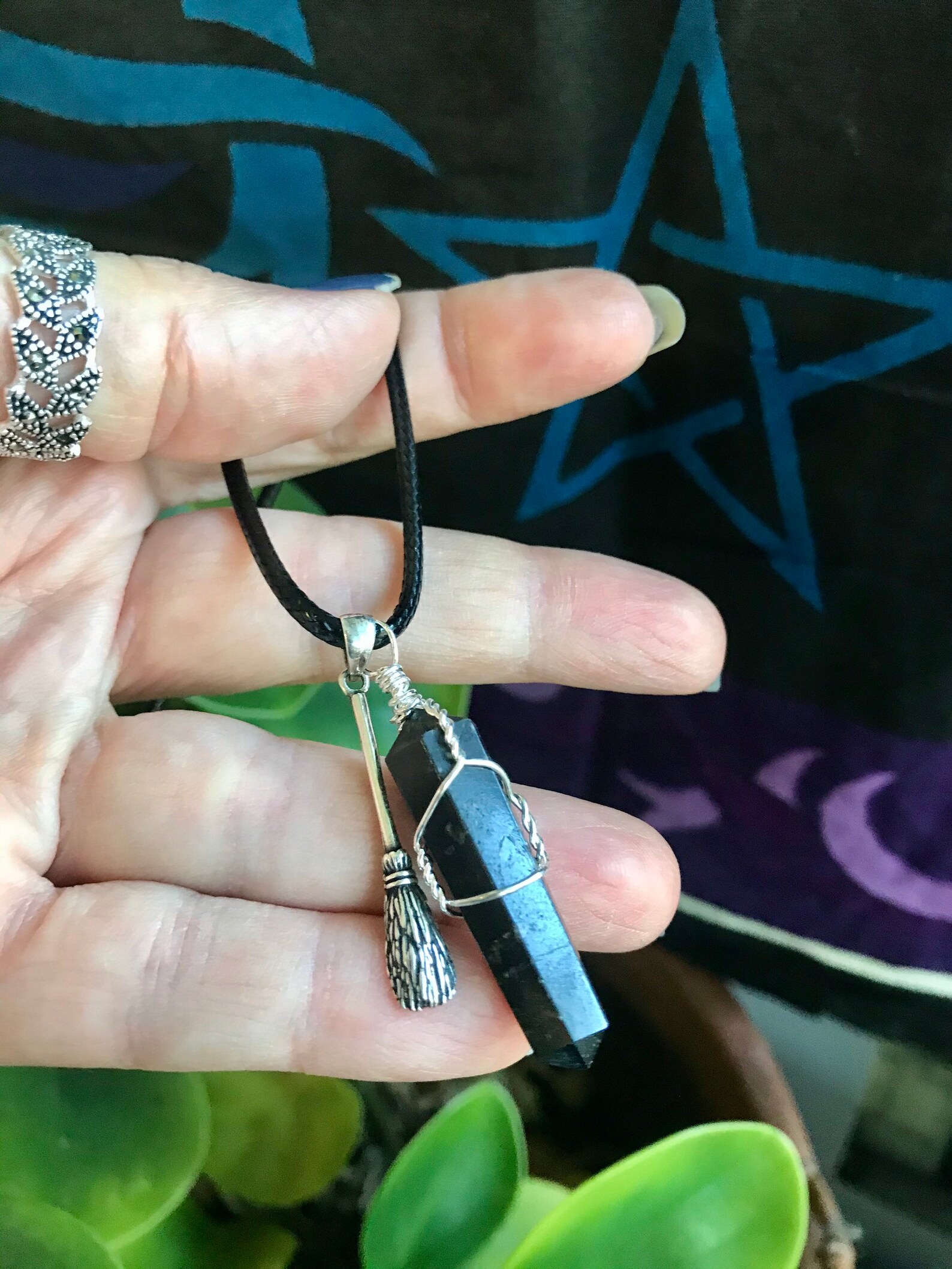 Witches Broom of Protection Amulet Black Obsidian and - Etsy