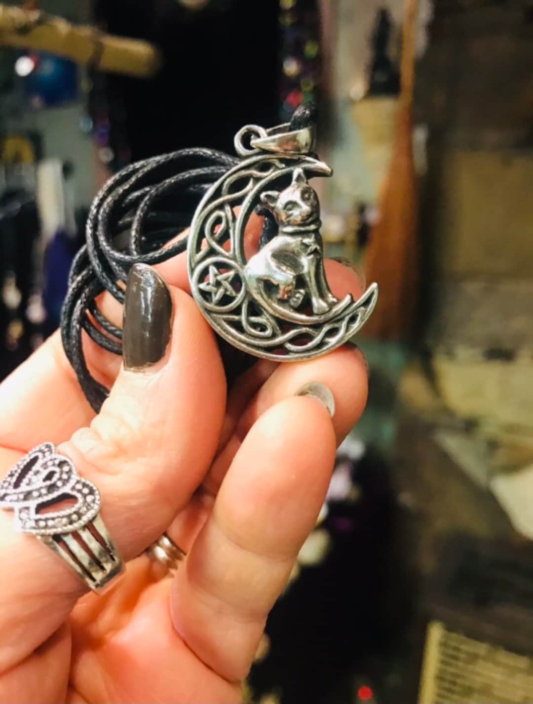 Cat on Crescent Moon Amulet Witches Familiar - Etsy