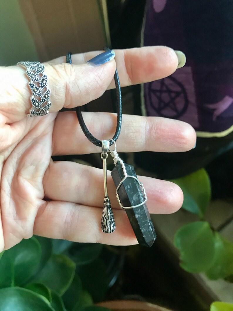 Witches Broom of Protection Amulet Black Obsidian and - Etsy