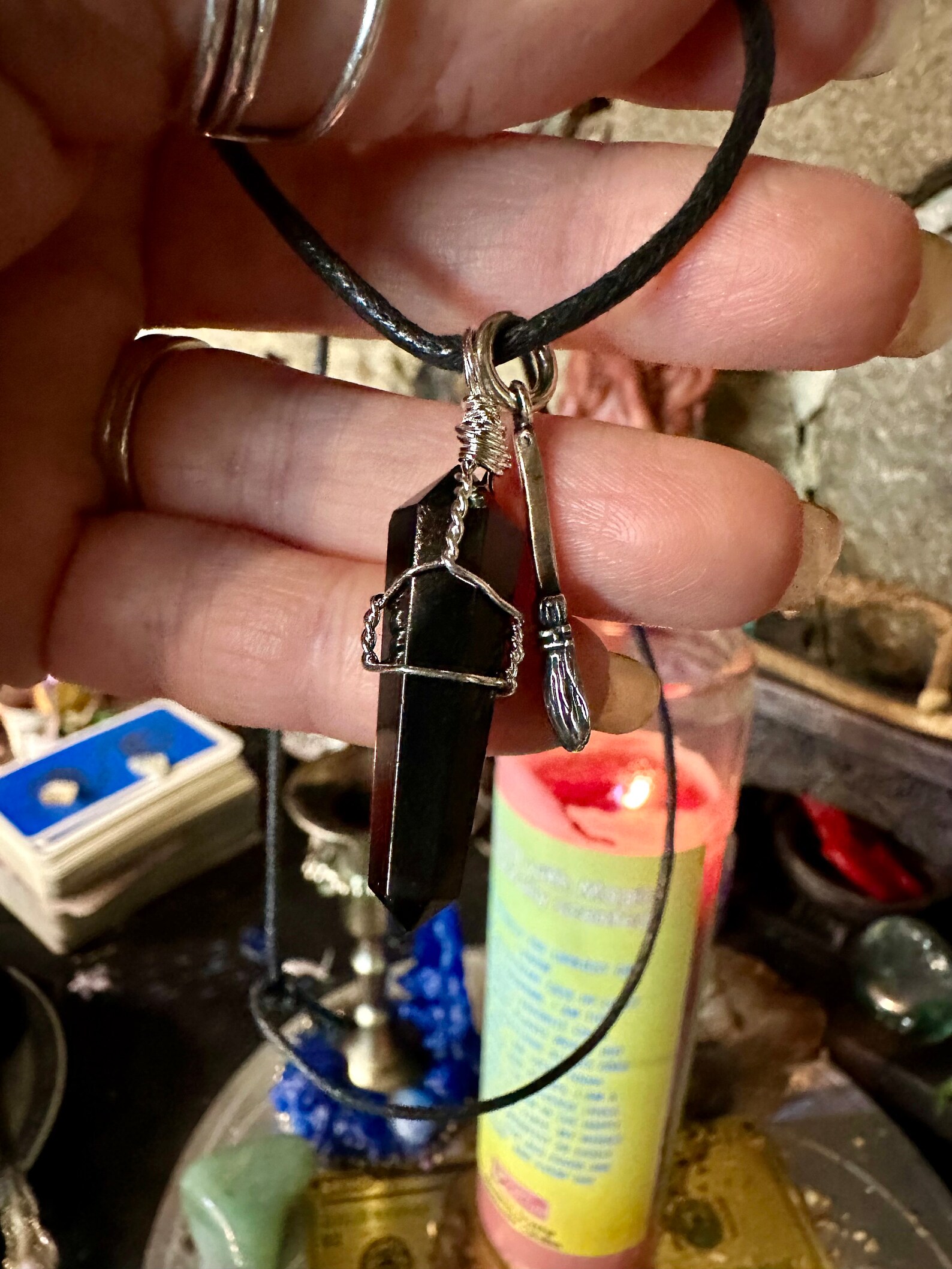 Witches Broom of Protection Amulet Black Obsidian and Sterling Silver ...