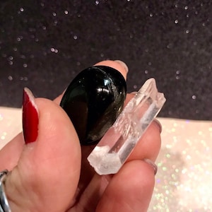 Power & Protection Pocket Duo~ Jet Stone and Quartz Point - Etsy