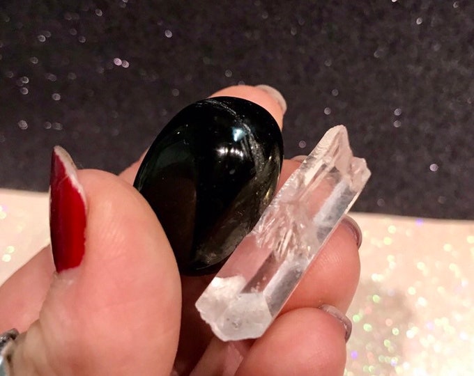 Power & Protection Pocket Duo Jet Stone and Quartz Point - Etsy