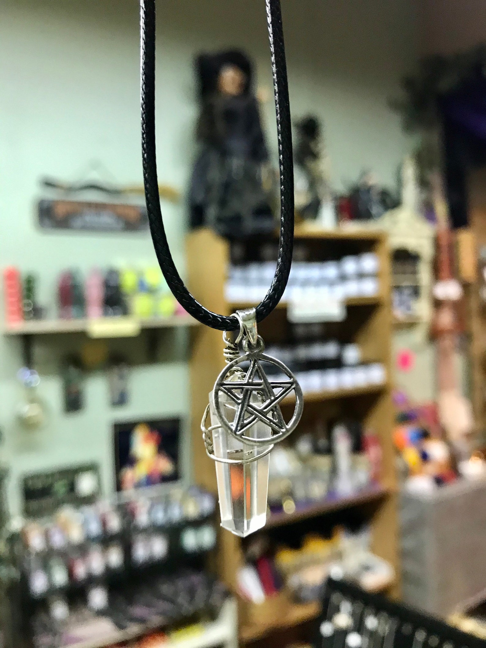 Witches Magick Amulet~ Clear Quartz and Sterling Silver Pentacle - Etsy