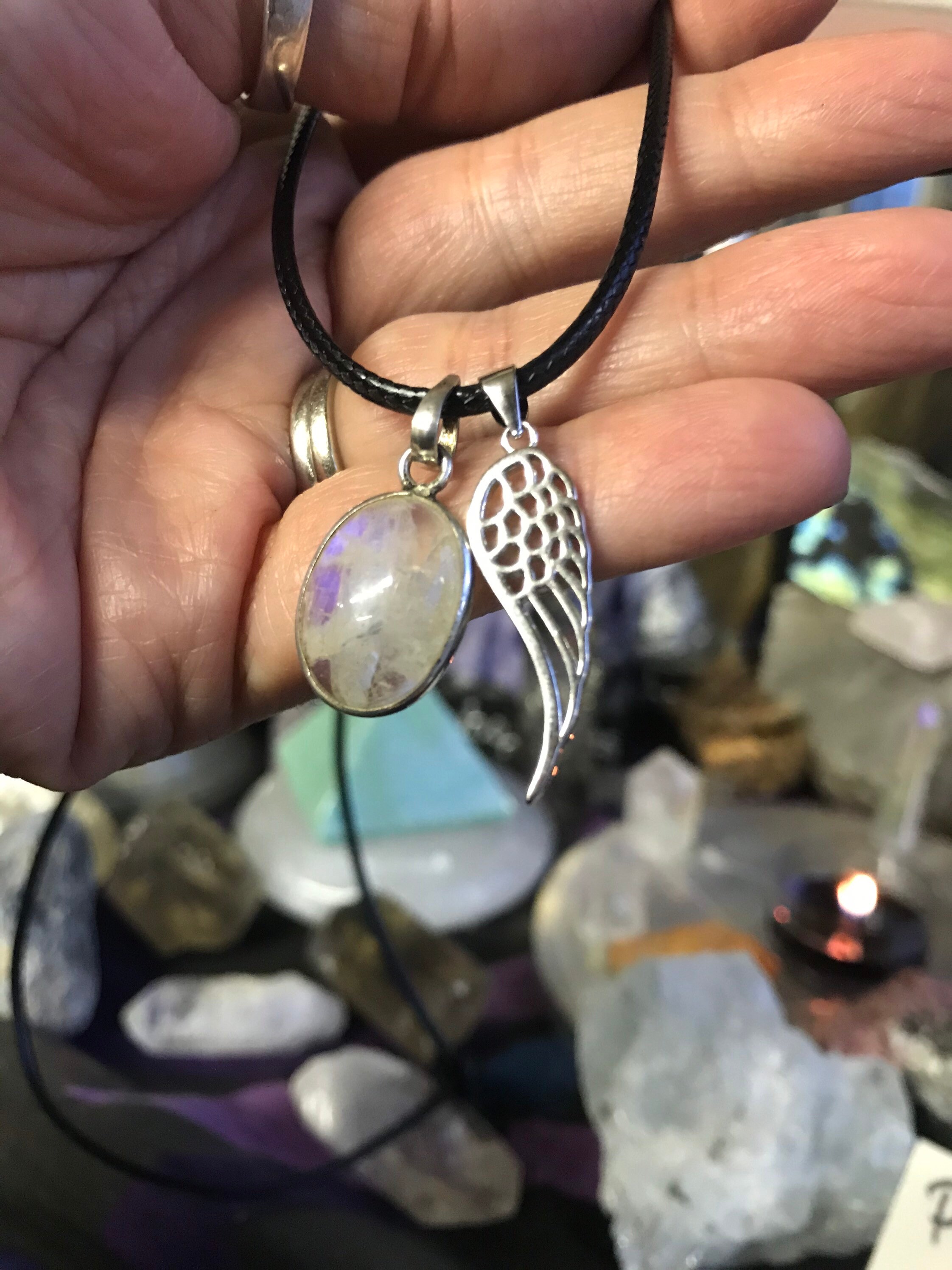 Rainbow Moonstone Silver Angel Wing Amulet Divinely Guided - Etsy.de