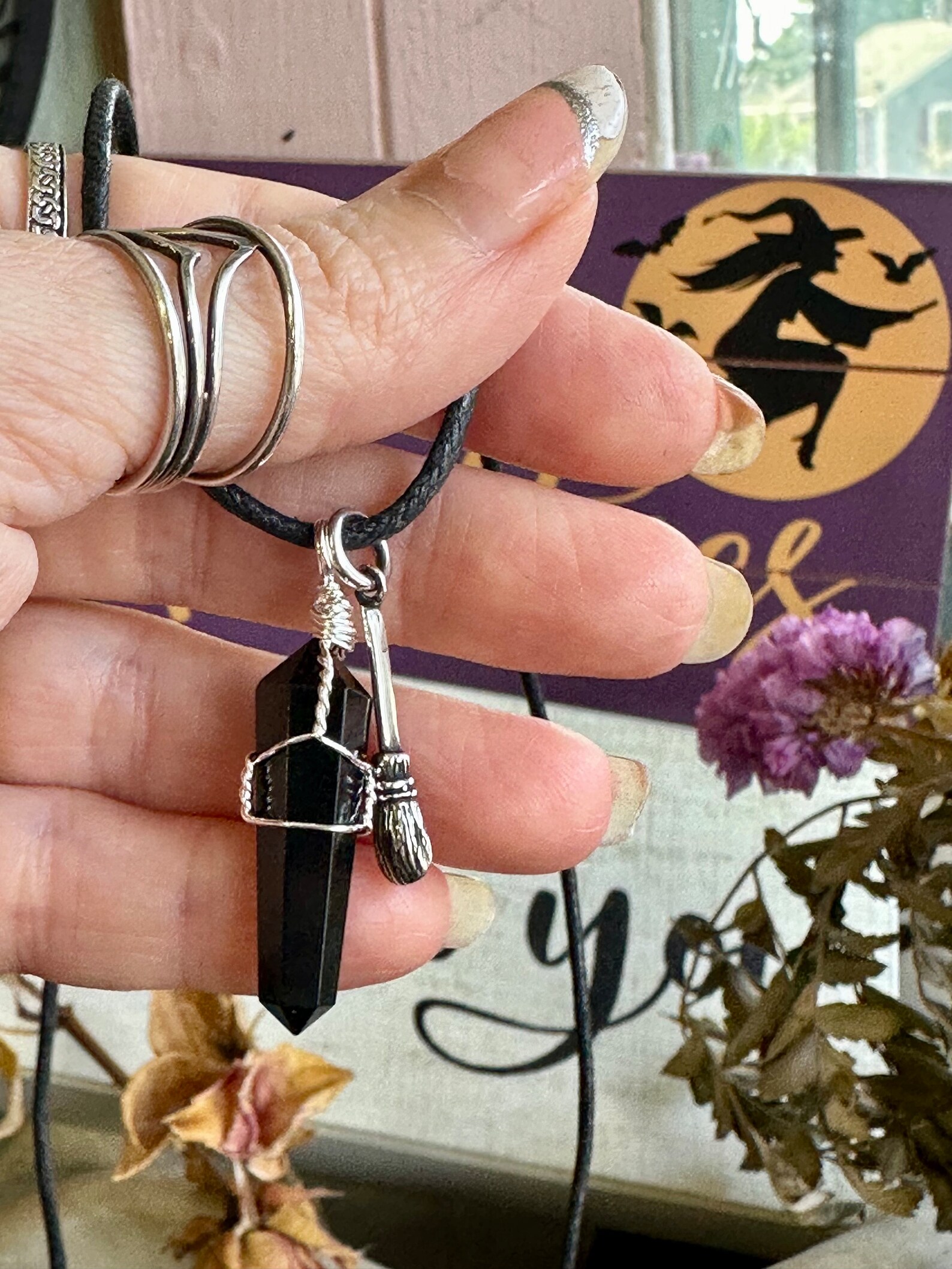 Witches Broom of Protection Amulet Black Obsidian and Sterling Silver ...
