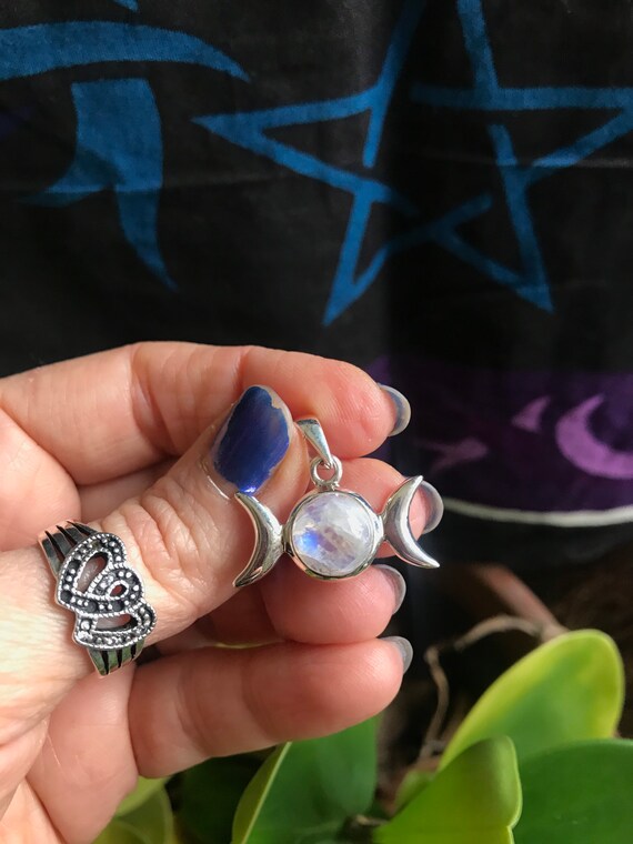 Triple Moon Amulet Rainbow Moonstone Medium - Etsy