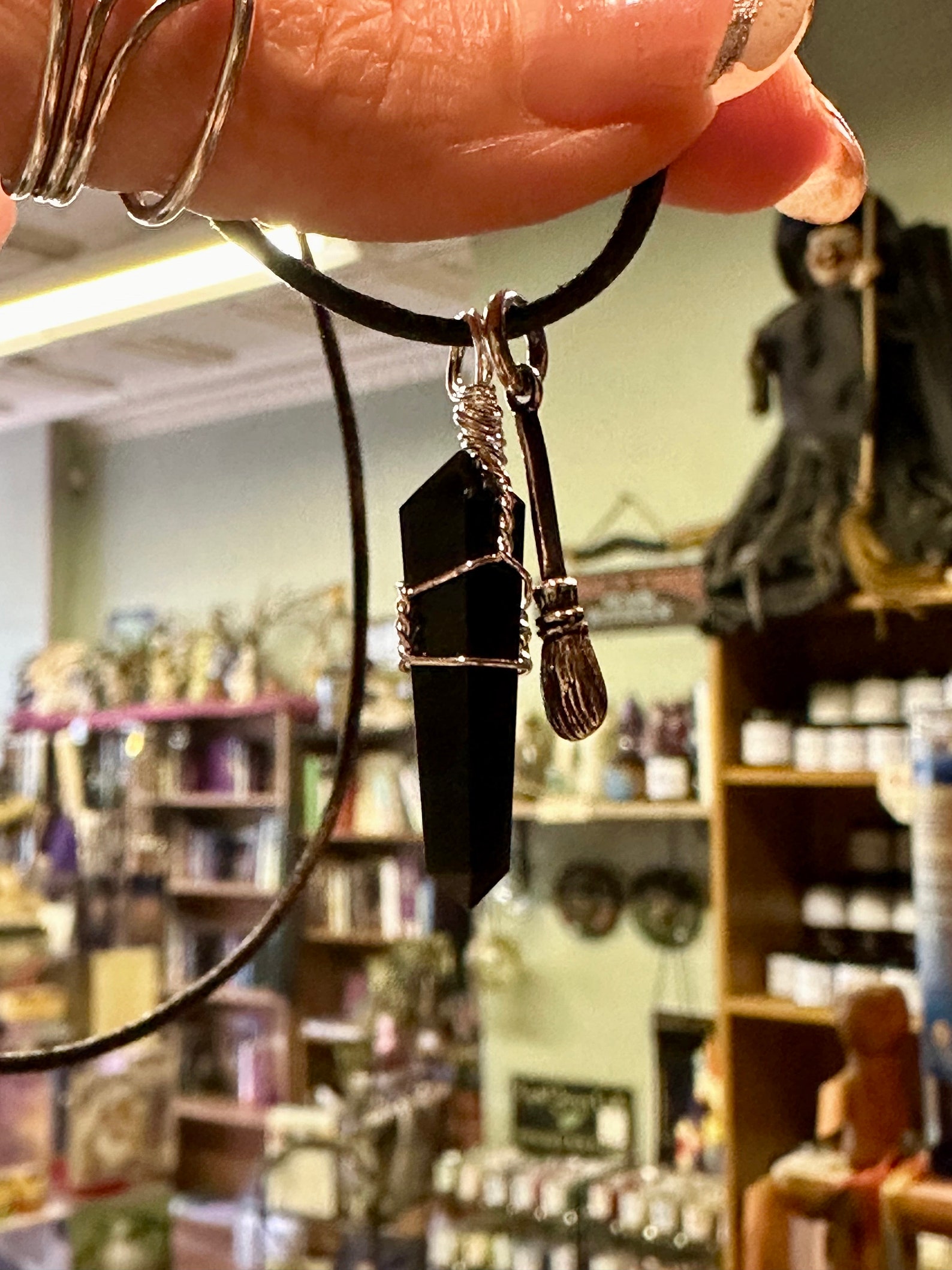 Witches Broom of Protection Amulet Black Obsidian and Sterling Silver ...