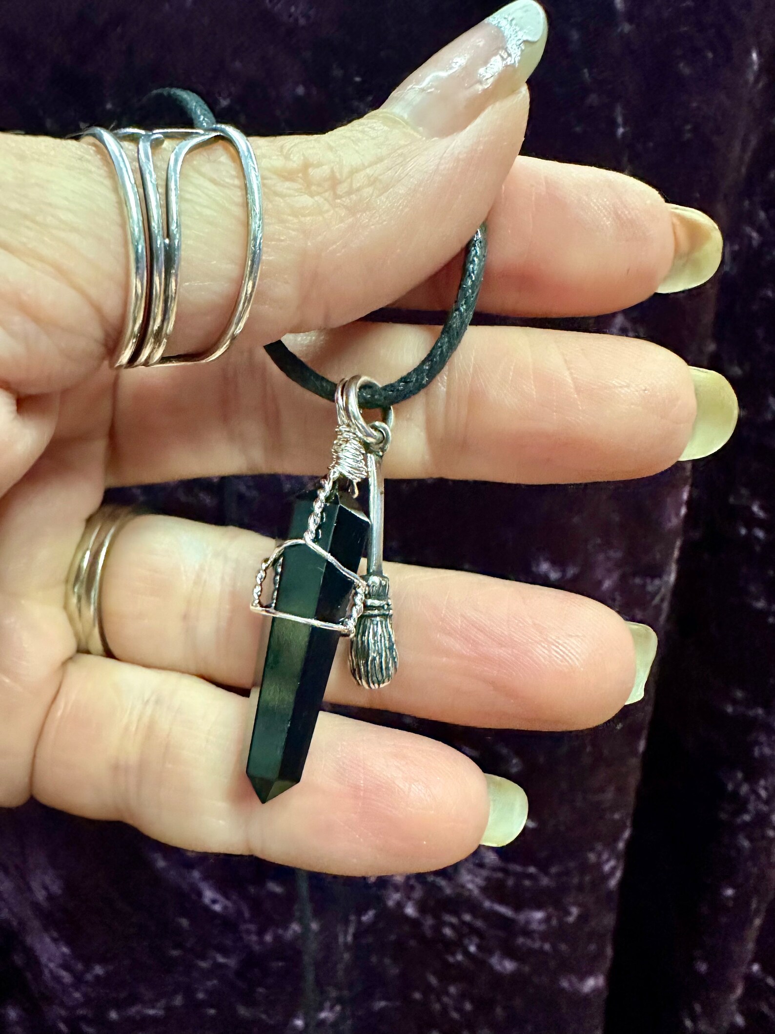 Witches Broom of Protection Amulet Black Obsidian and Sterling Silver ...