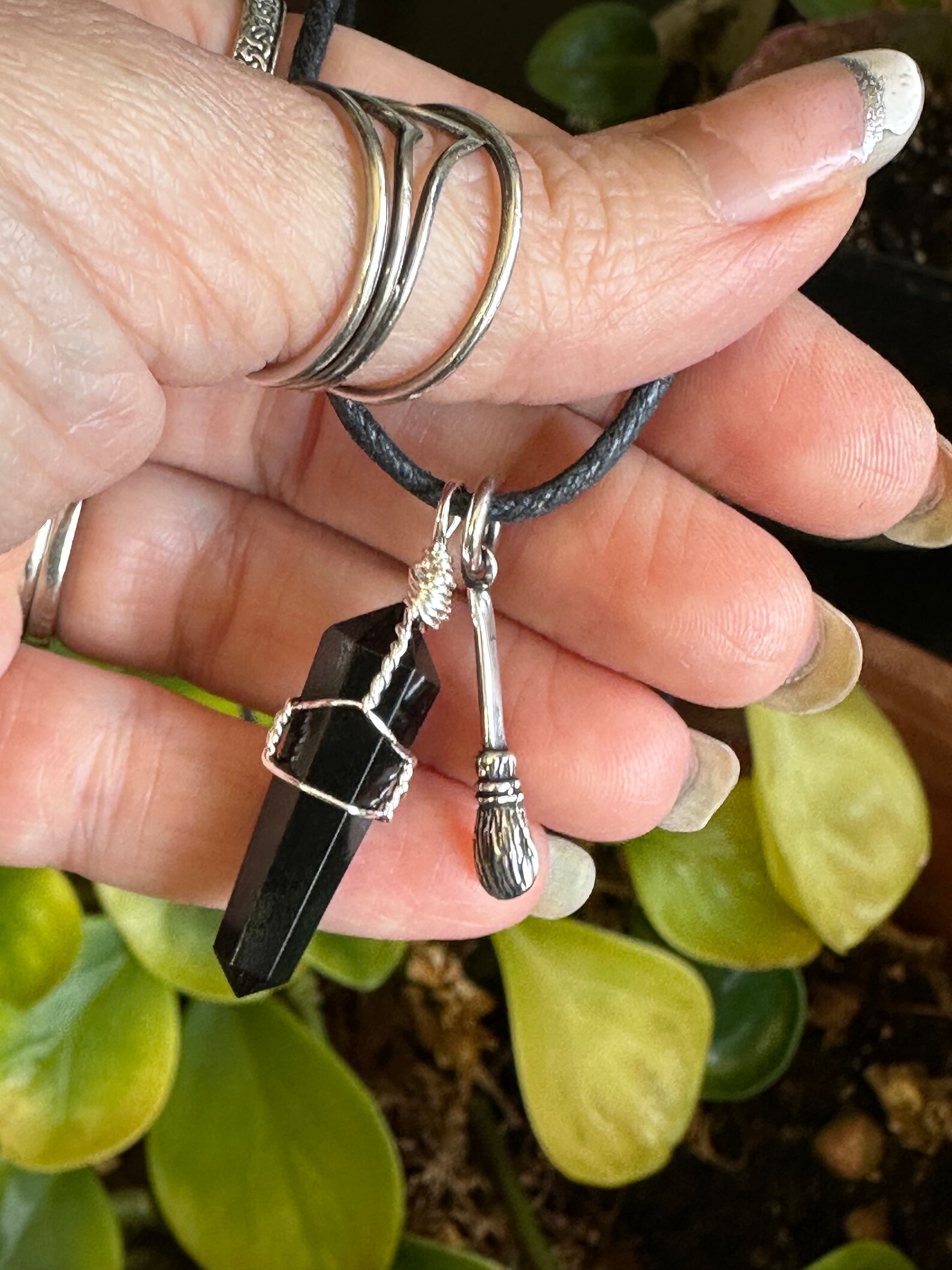 Witches Broom of Protection Amulet Black Obsidian and Sterling Silver ...