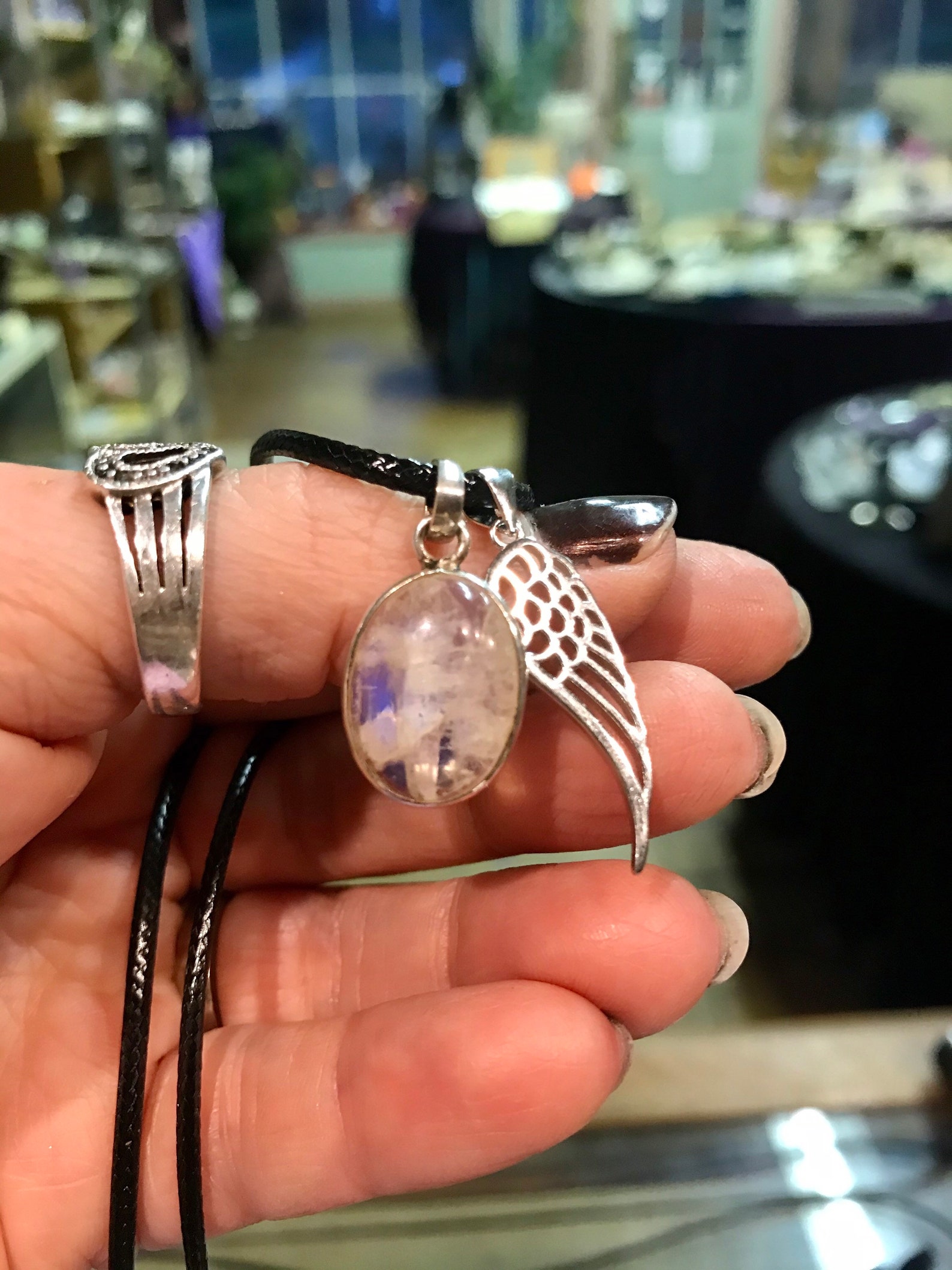 Rainbow Moonstone Silver Angel Wing Amulet Divinely Guided - Etsy