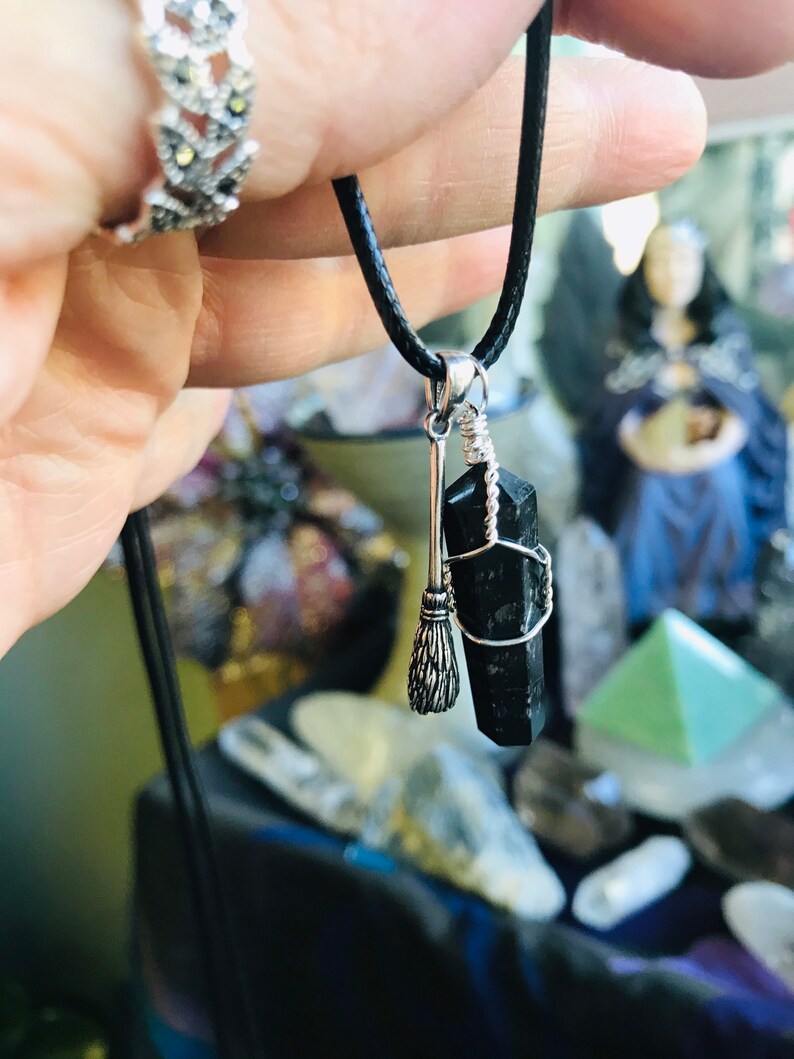 Witches Broom of Protection Amulet Black Obsidian and - Etsy