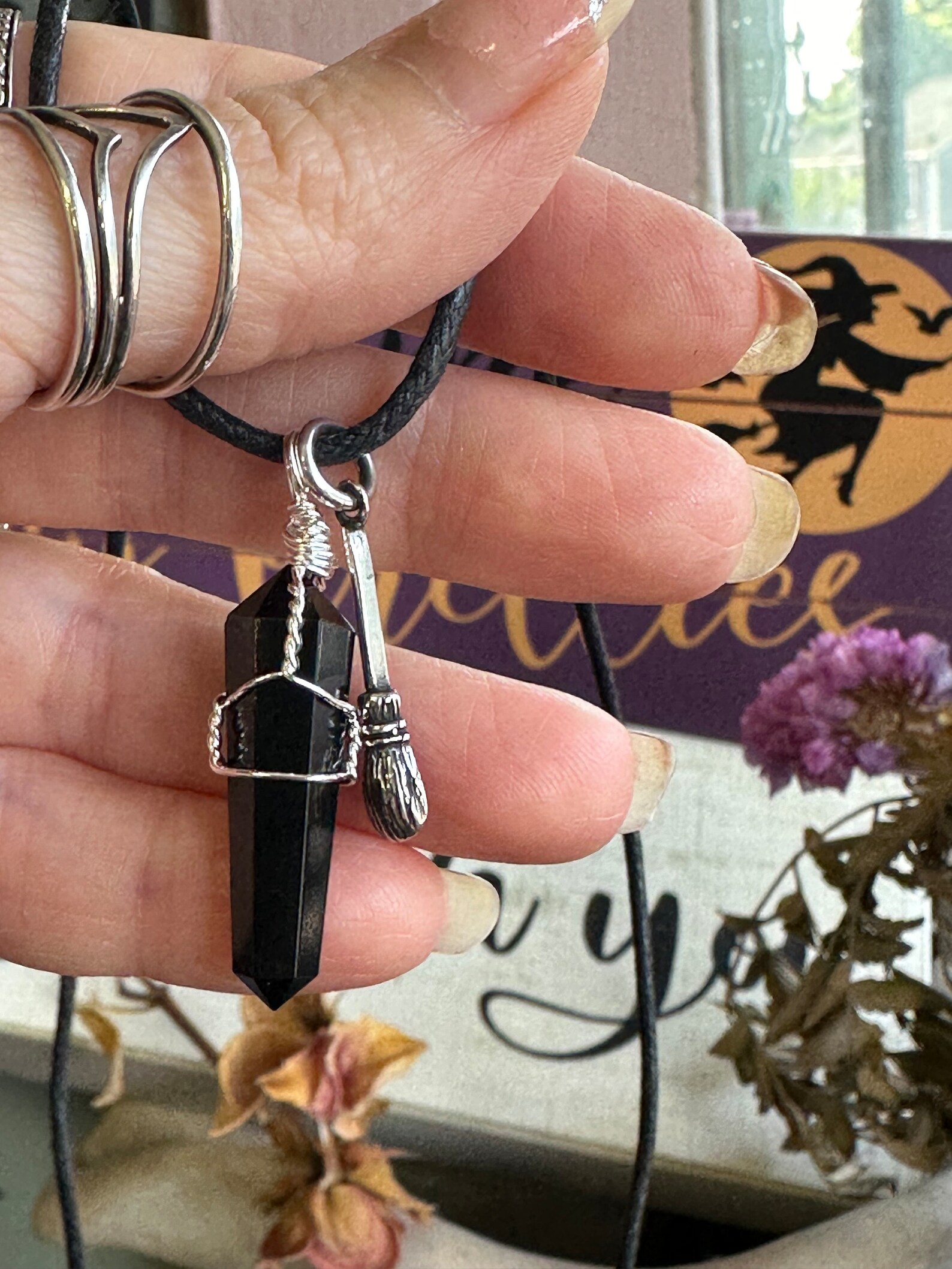 Witches Broom of Protection Amulet~ Black Obsidian and Sterling Silver ...