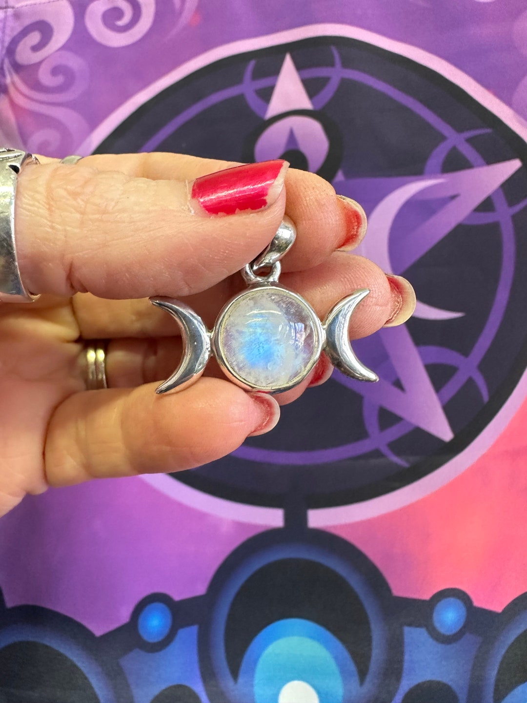 Triple Moon Amulet~ Rainbow Moonstone, Medium/large - Etsy