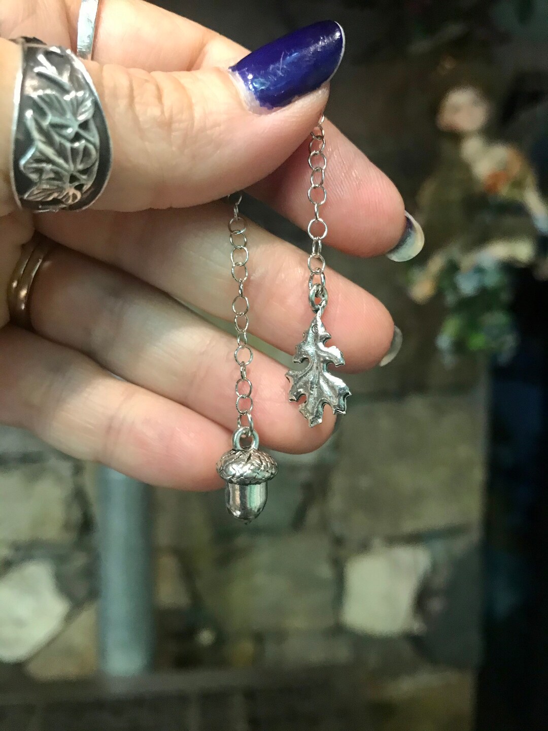 Oak & Acorn Pendulum in Silver - Etsy