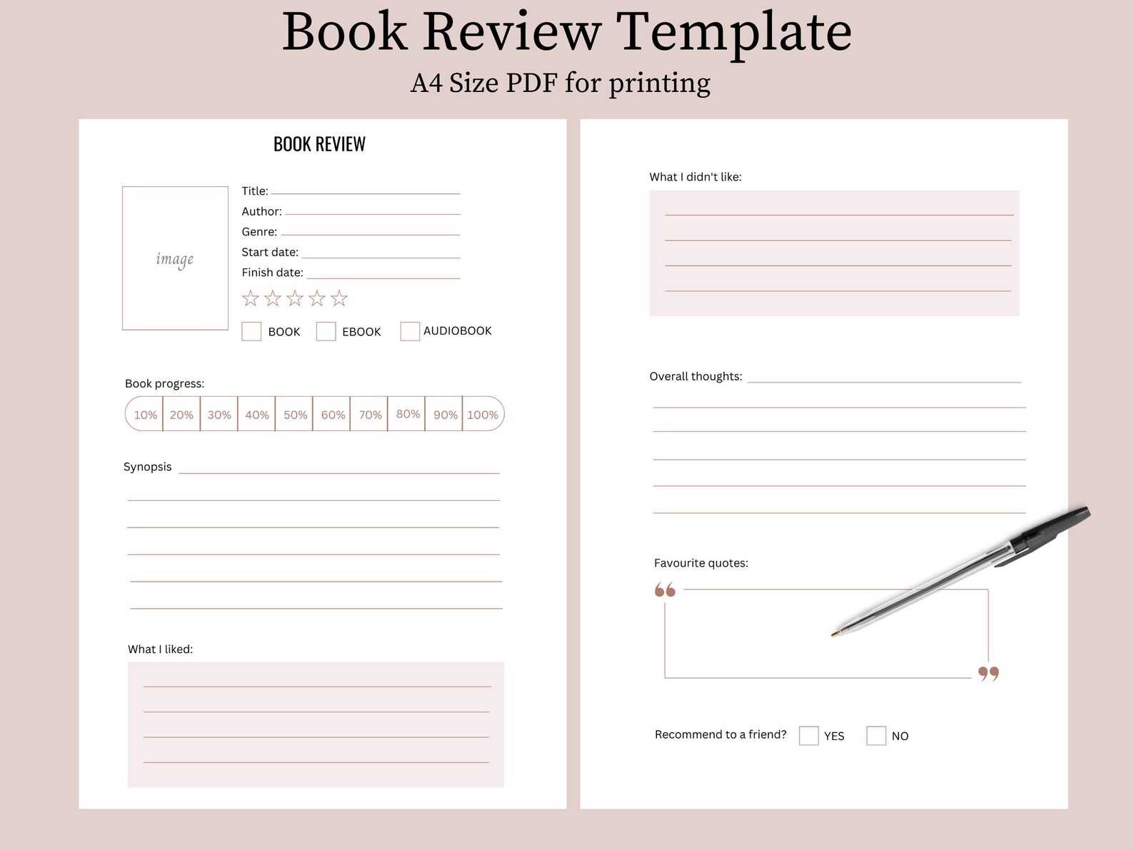 Book Review Template A4 PDF Printable - Etsy
